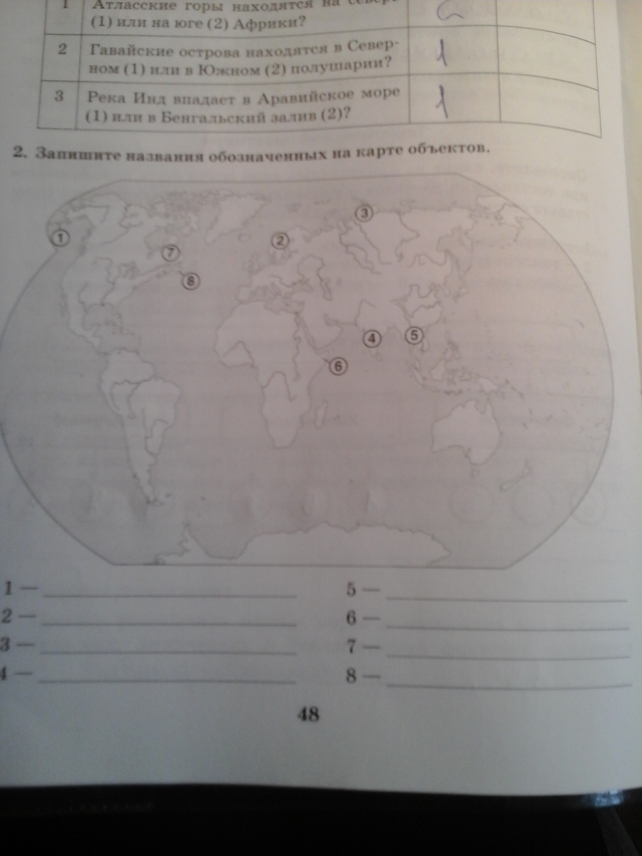 Запишите название обозначенных на карте объектов Znanija Site