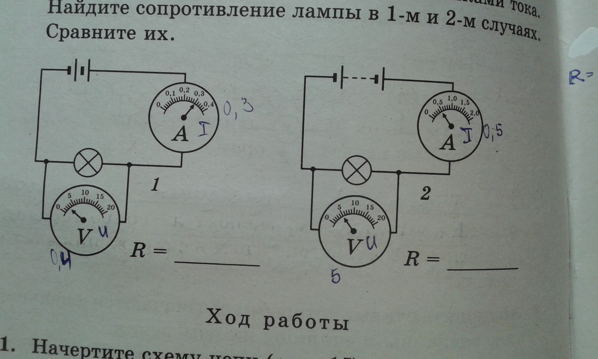 Одну и ту же лампу включили в две разные электрические цепи ...